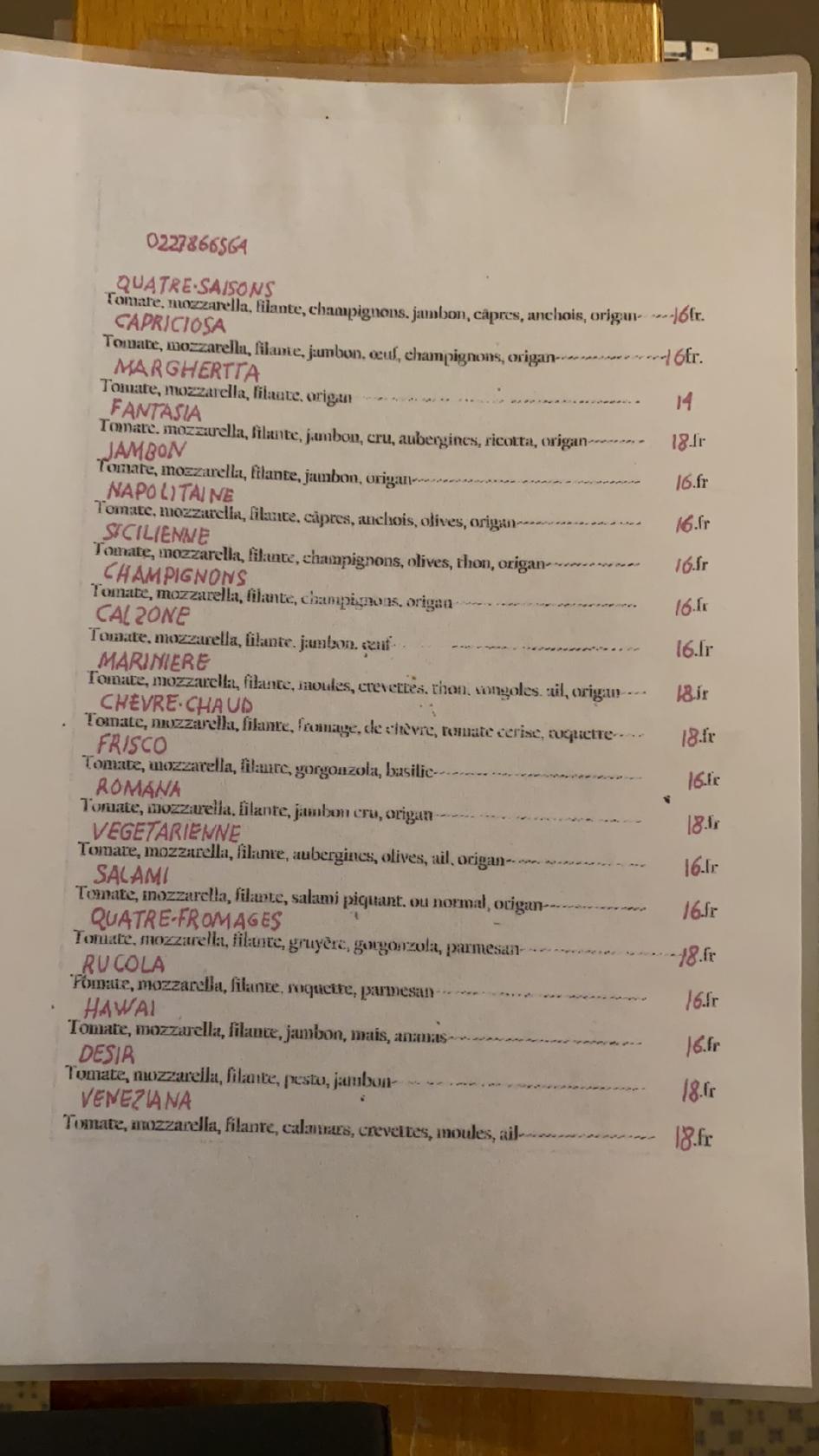 Menu da Restaurant Le Frisco, Ginevra
