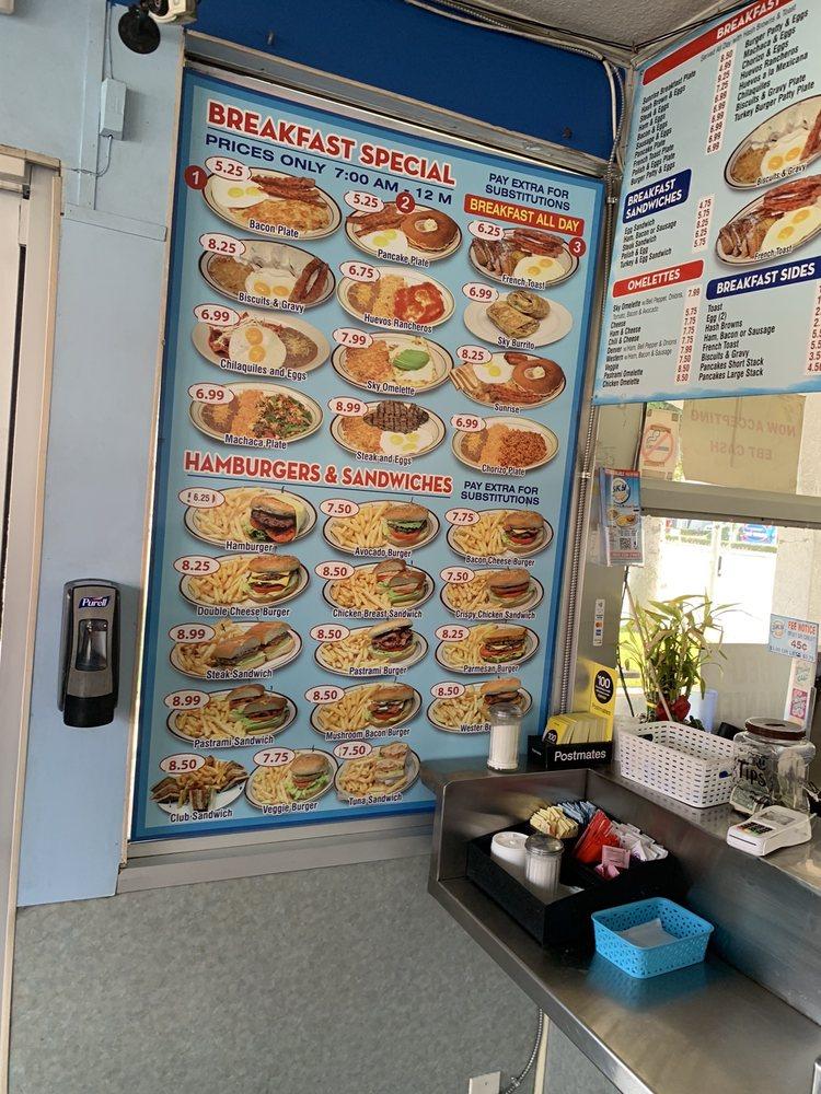 Menu at Sky Burgers restaurant, Paramount