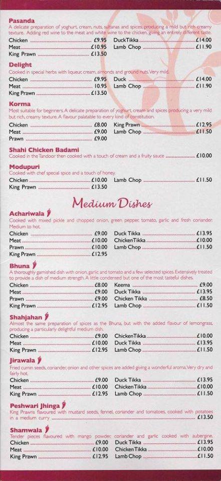 Menu at The Cinnamon Tree restaurant, Sidmouth
