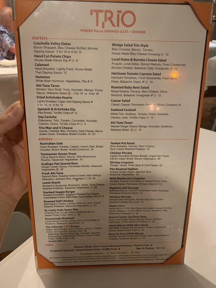 Menu at Trio Restaurant, Palm Springs, 707 N Palm Canyon Dr