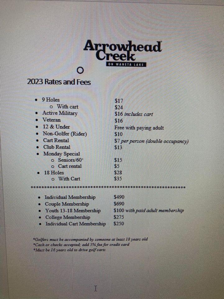 Menu at Arrowhead Creek on Waneta Lake pub & bar, USA, 46 NY-230