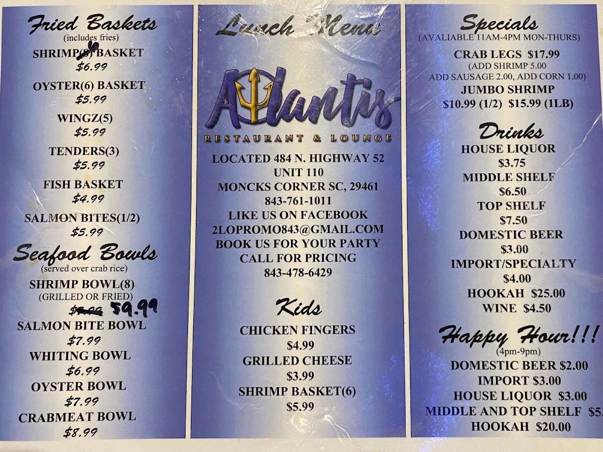 Menu at Atlantis Restaurant And Lounge, Moncks Corner