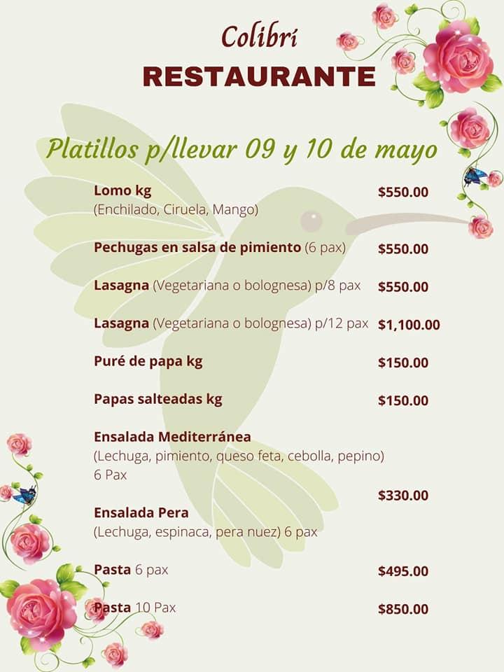 Menu at Restaurante Colibrí, Oaxaca