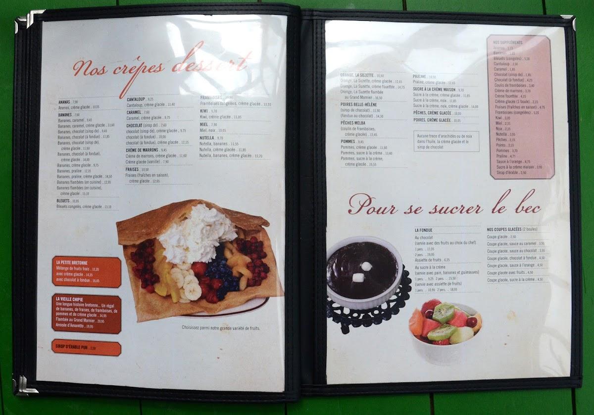 Menu at Crêperie Bretonne restaurant, Saint-Sauveur