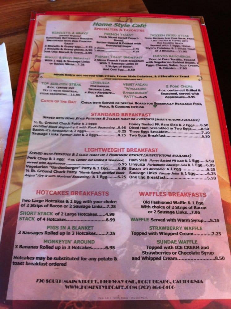 Menu at Home Style Cafe, Fort Bragg, 790 S Main St