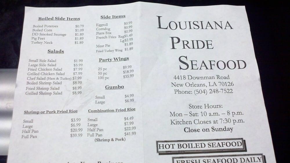Menu at Louisiana Pride Seafood restaurant, New Orleans