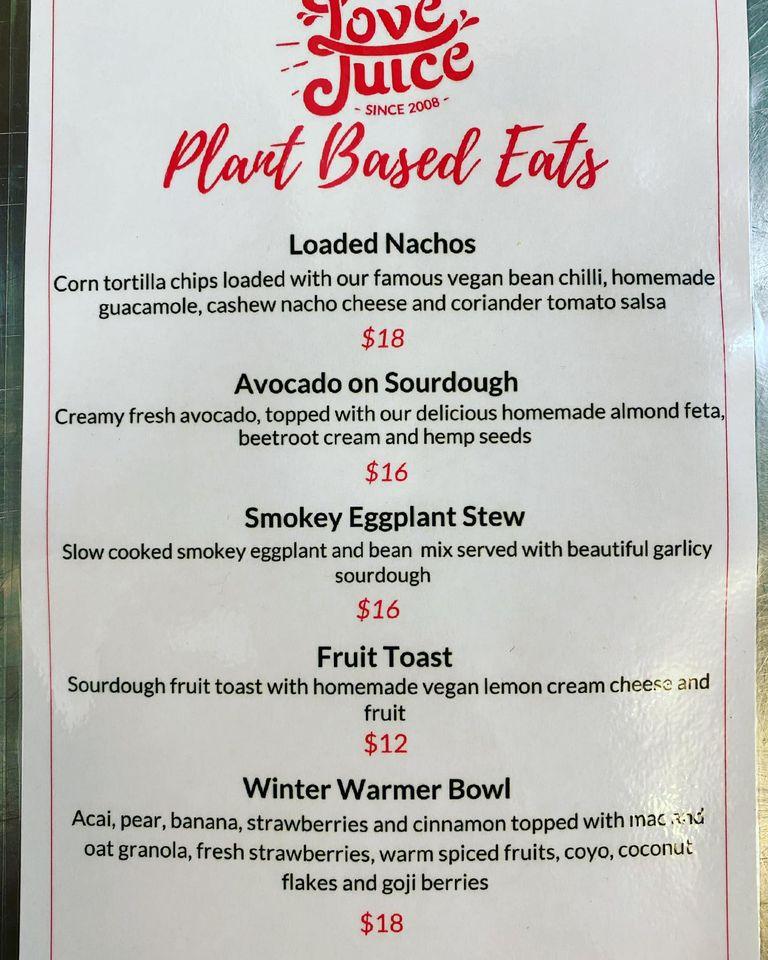 Menu at Love Juice Superfood Bar, Cleveland