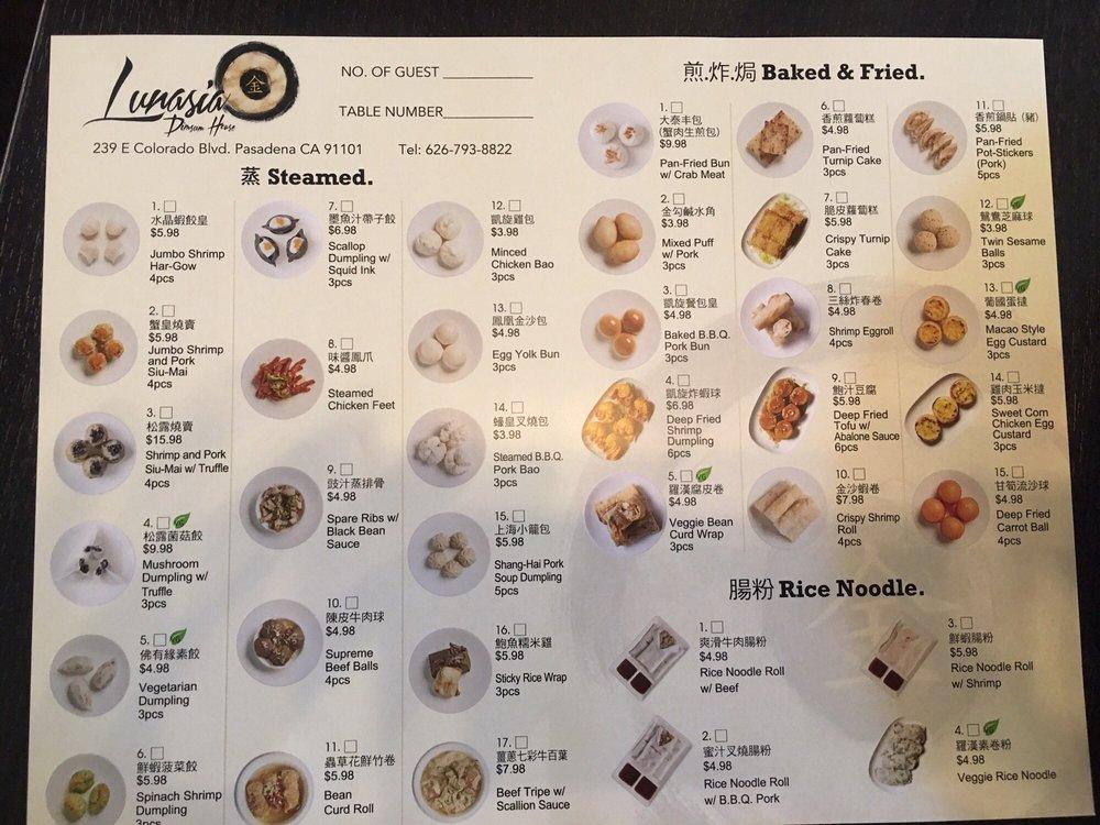 Menu at Lunasia Dim Sum House restaurant, Pasadena