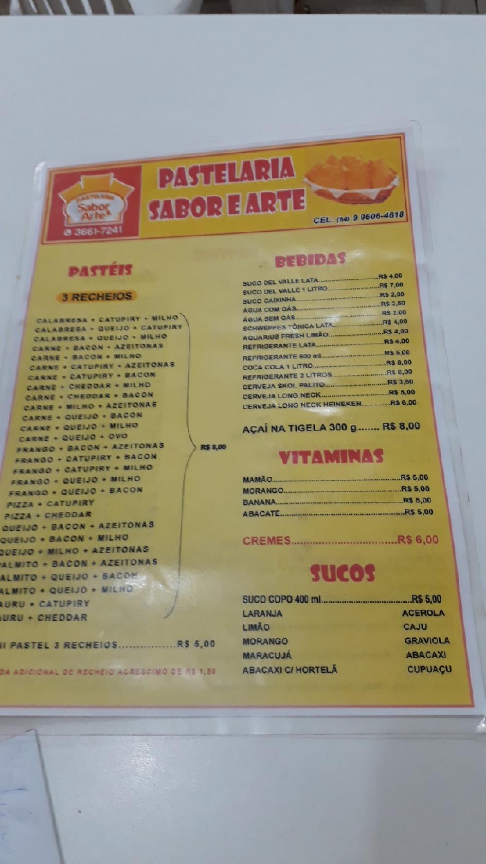 Menu em Pastelaria Sabor & Arte, Mineiros