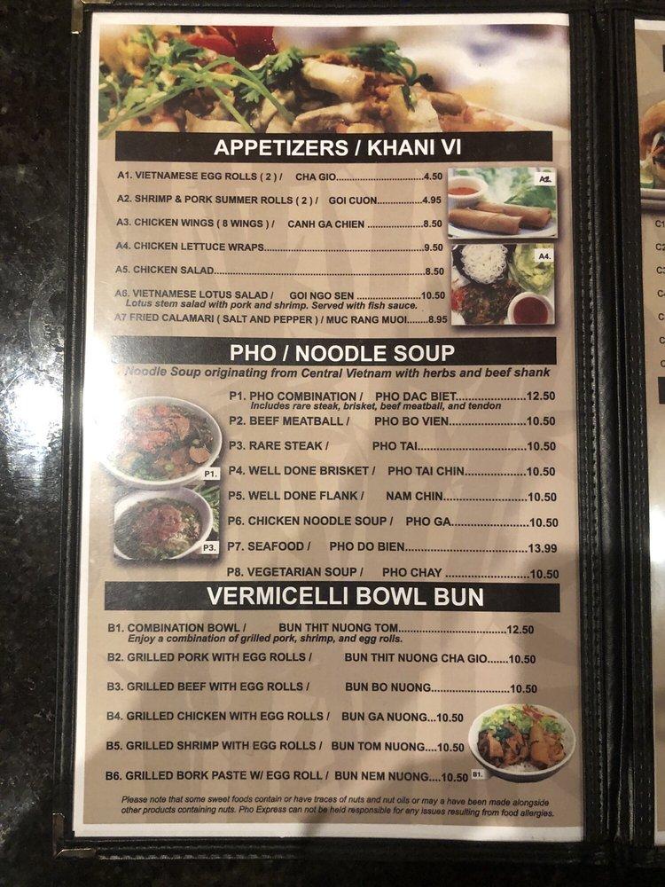 Menu at Pho Ha Nam restaurant, Weirton