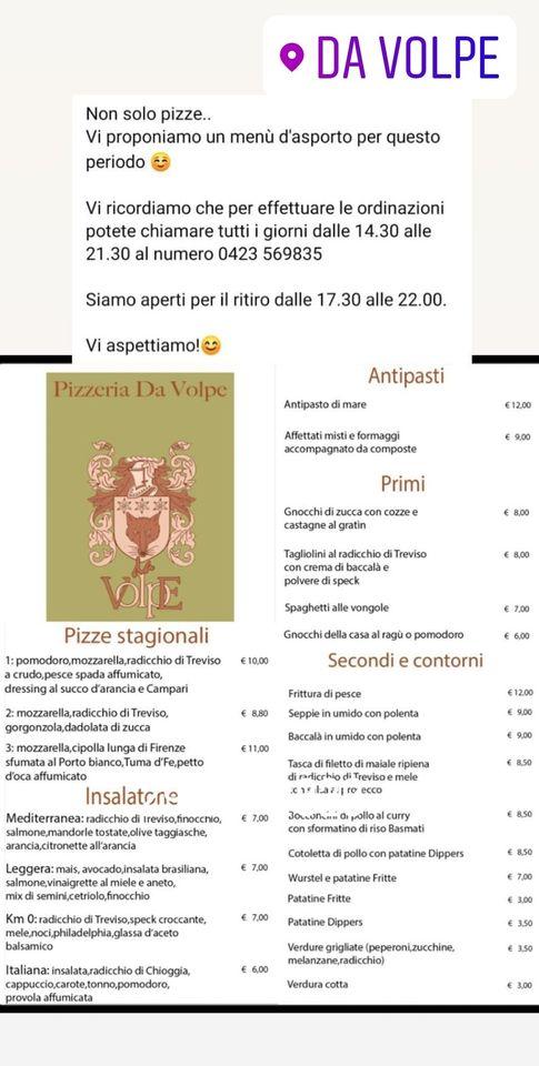 Menu da Pizzeria Da Volpe, Altivole