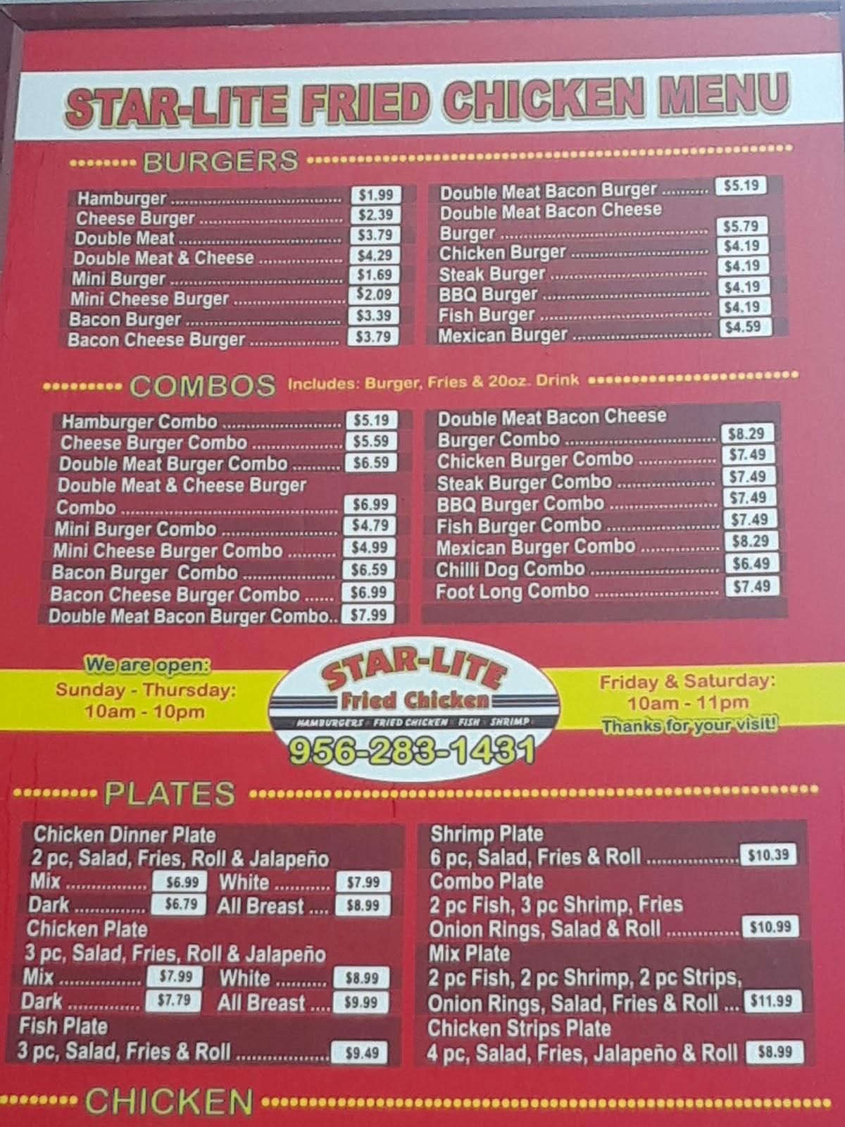 Menu at Star-Lite Fried Chicken restaurant, San Juan