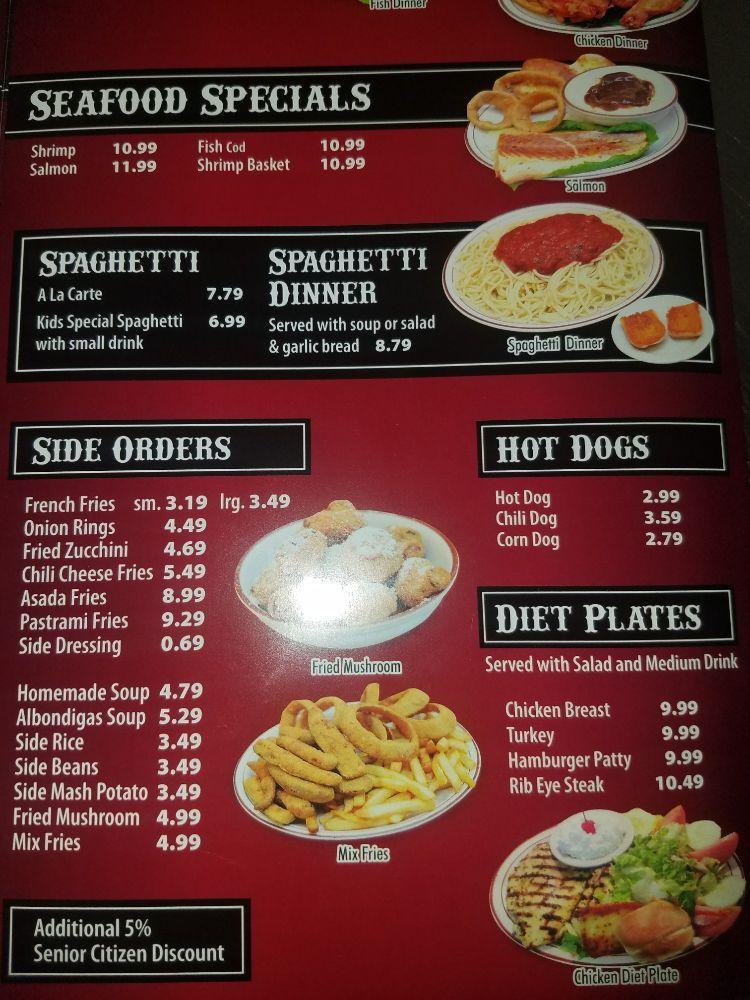 Menu at Terry's Cafe, Stanton