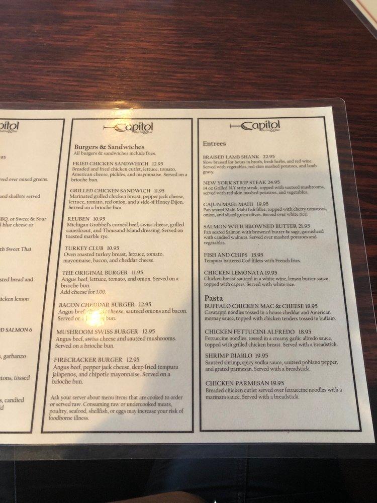Menu at Capitol Bistro & Bar, Romulus