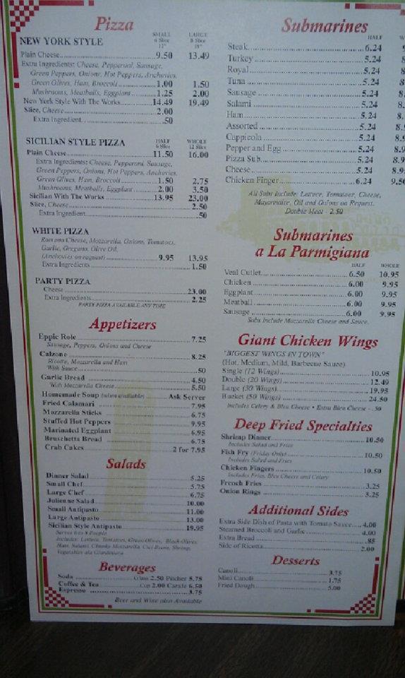 Menu at Frank's Sunny Italy Family Restaurant, Buffalo