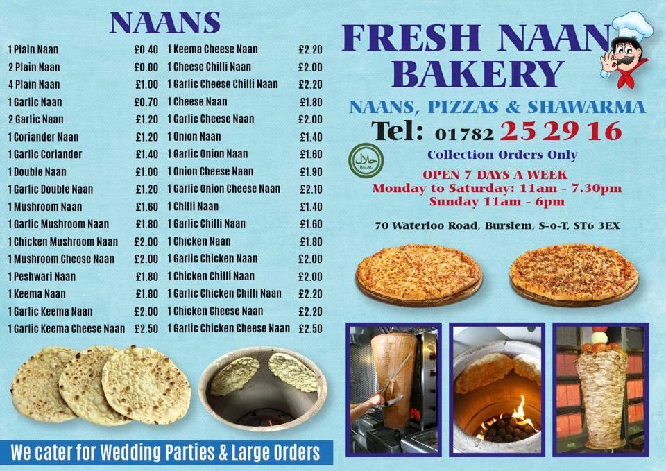 Menu at Fresh Naan restaurant, Stoke-on-Trent