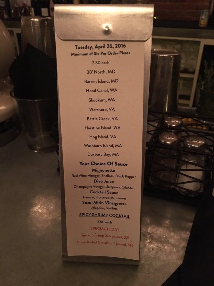 Menu at Pearl Dive Oyster Palace restaurant, Washington