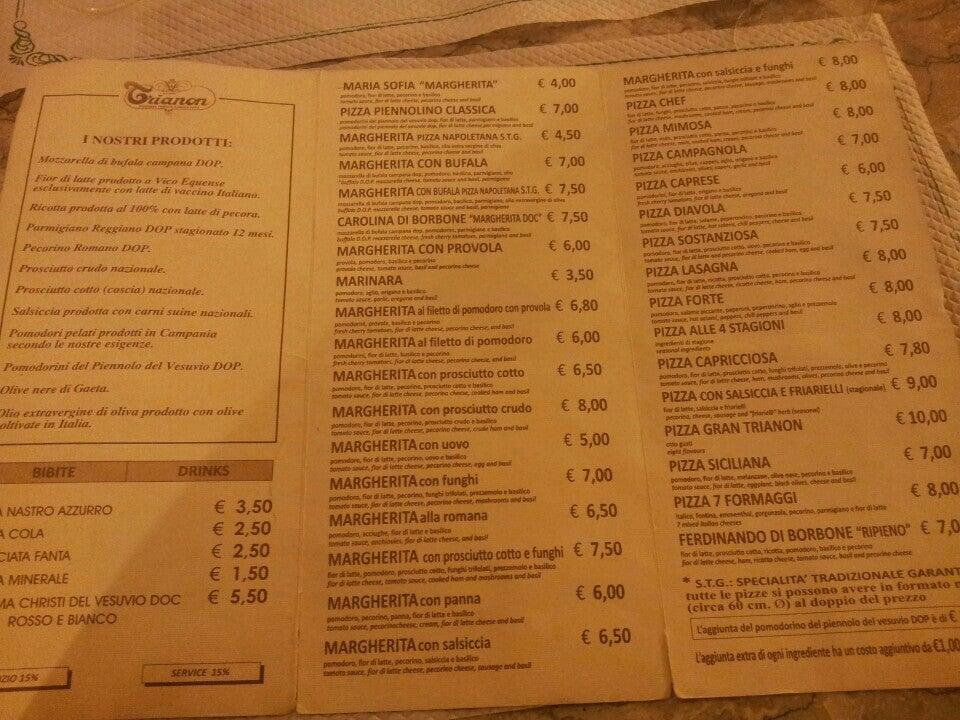 Menu da Pizzeria Trianon da Ciro, Napoli, Via Pietro Colletta
