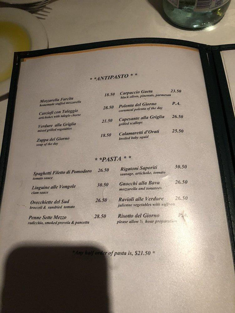 Menu at Sette Mezzo restaurant, New York City