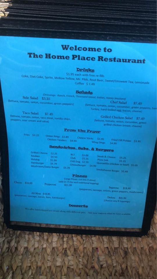 Menu at The Home Place restaurant, Mathias, WV-259