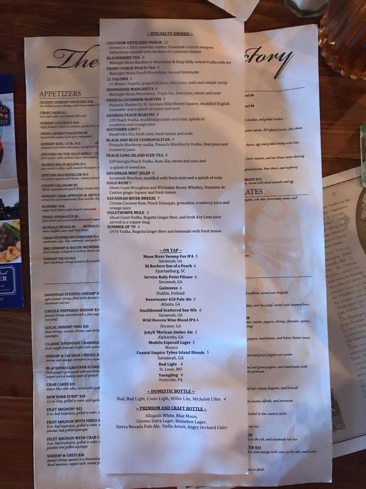 Menu at The Shrimp Factory restaurant, Savannah