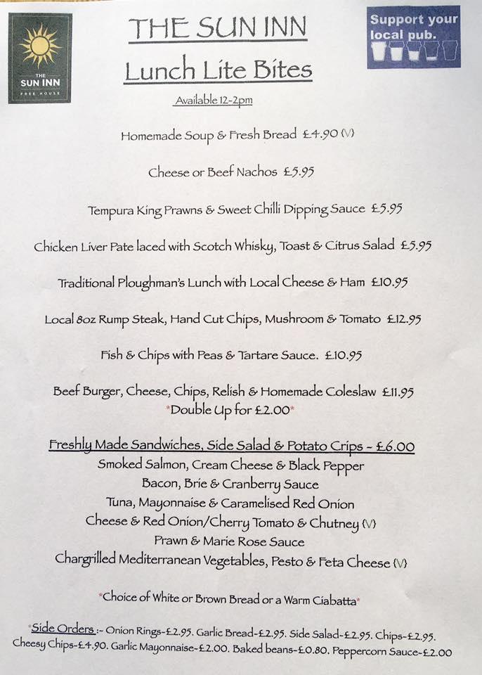 Menu at The Sun Inn pub & bar, Eardisley