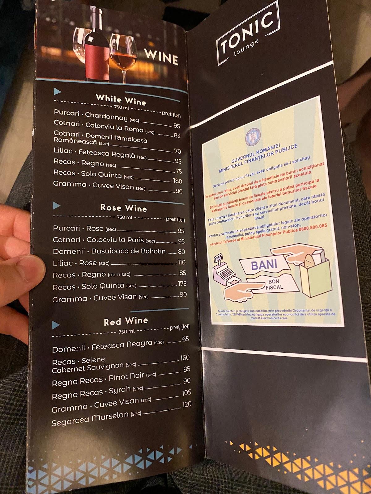 Speisekarte von Tonic Lounge, Iași