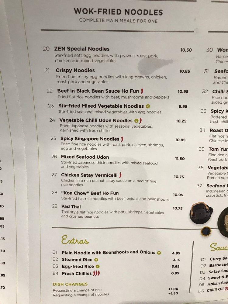 Menu at Zen restaurant, Bury Saint Edmunds
