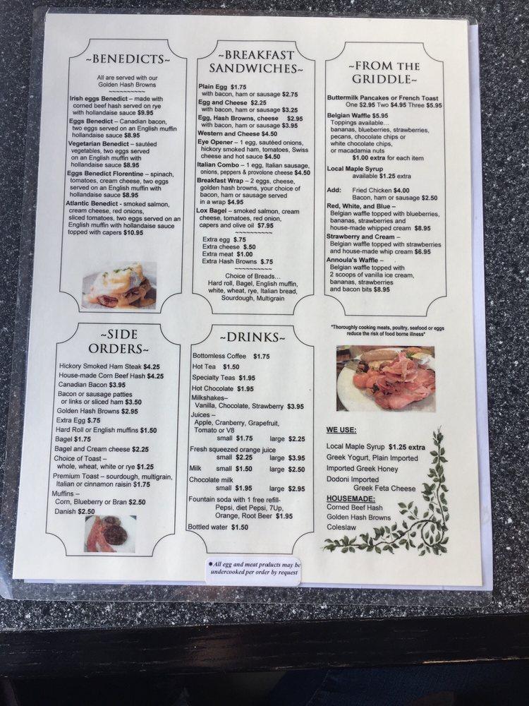 Menu at Annoula's Taverna restaurant, Woodbury