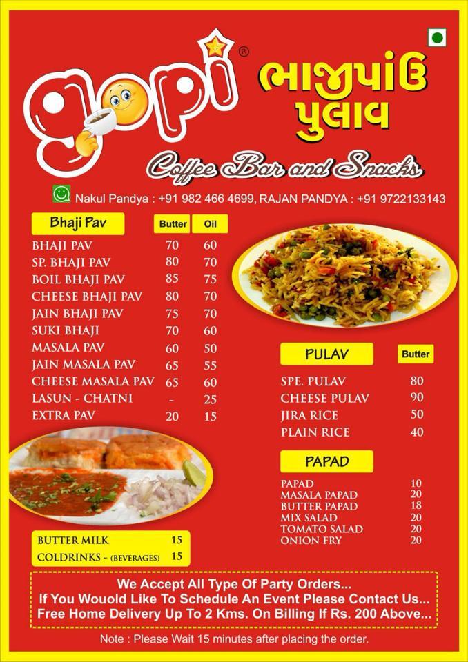 Menu at Gopi coffee bar and sancks, Ahmedabad, Gopi coffee bar and ...