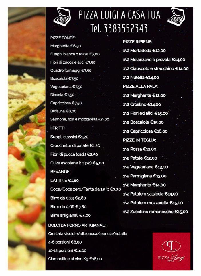 Menu at Pizza Luigi pizzeria, Rome, Via Federico Nansen
