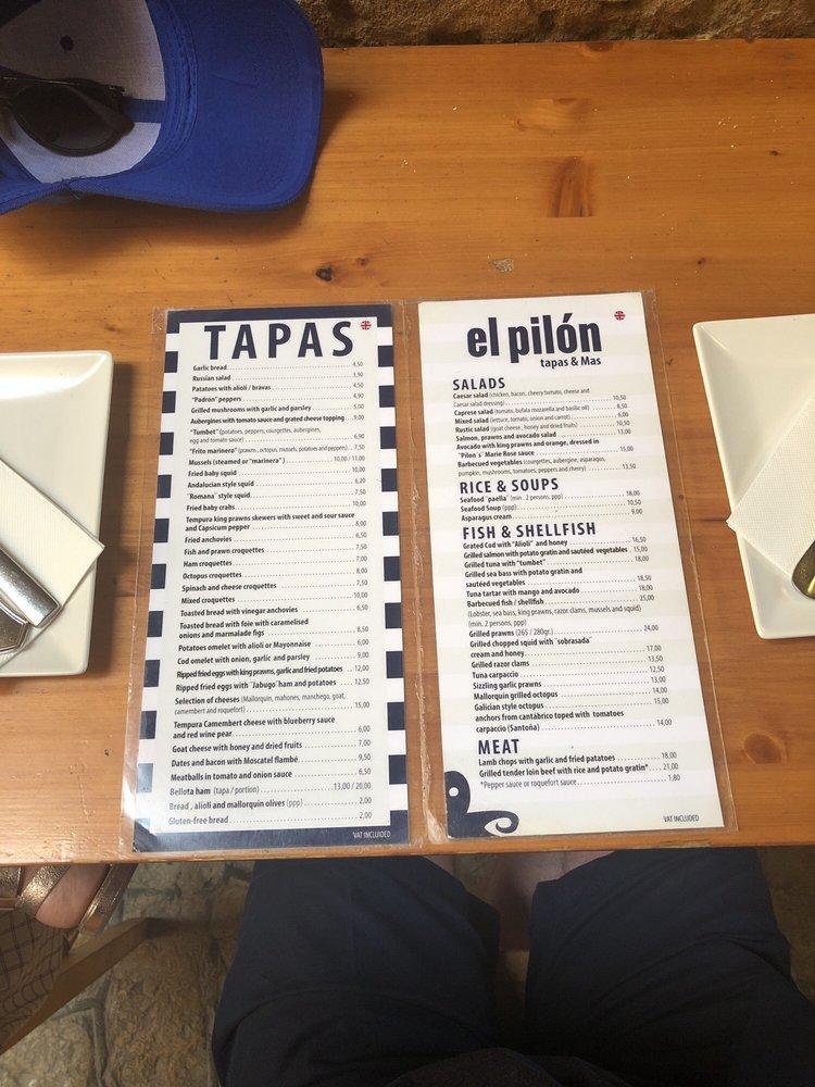 Menu at Restaurant El Pilón, Palma, Carrer de Can Cifré