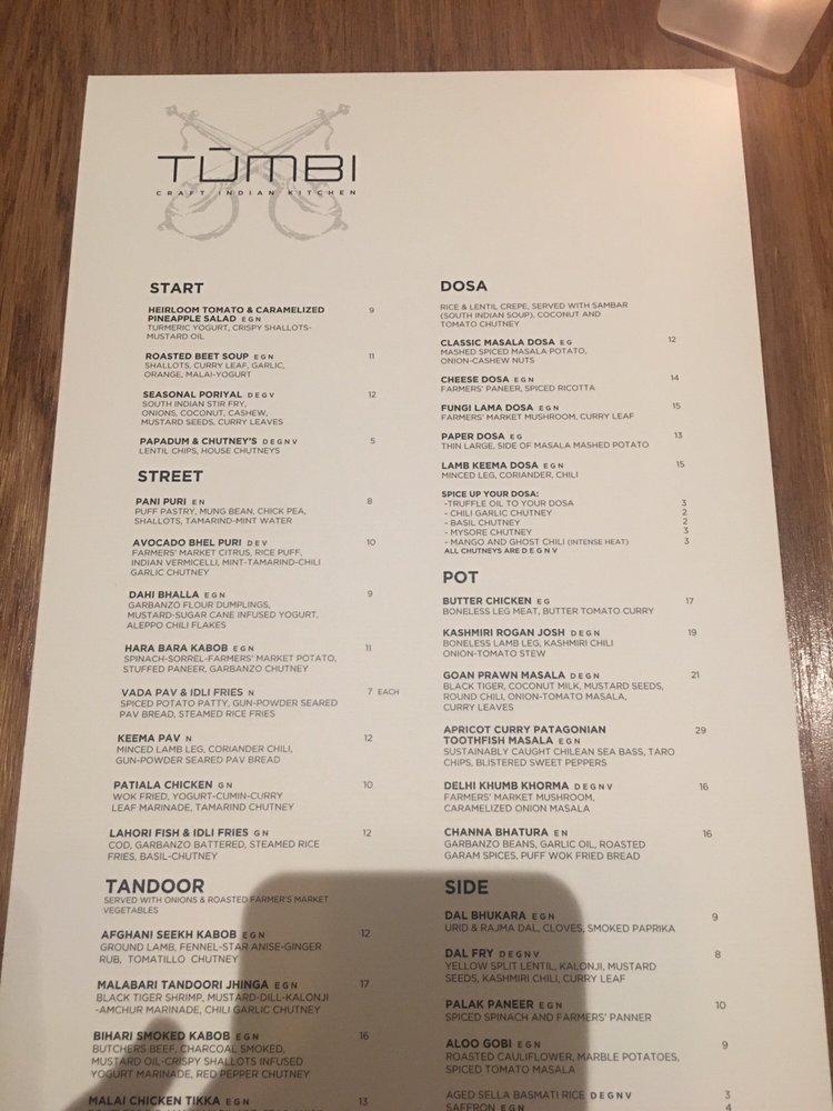 Menu at Tumbi Craft restaurant, Santa Monica