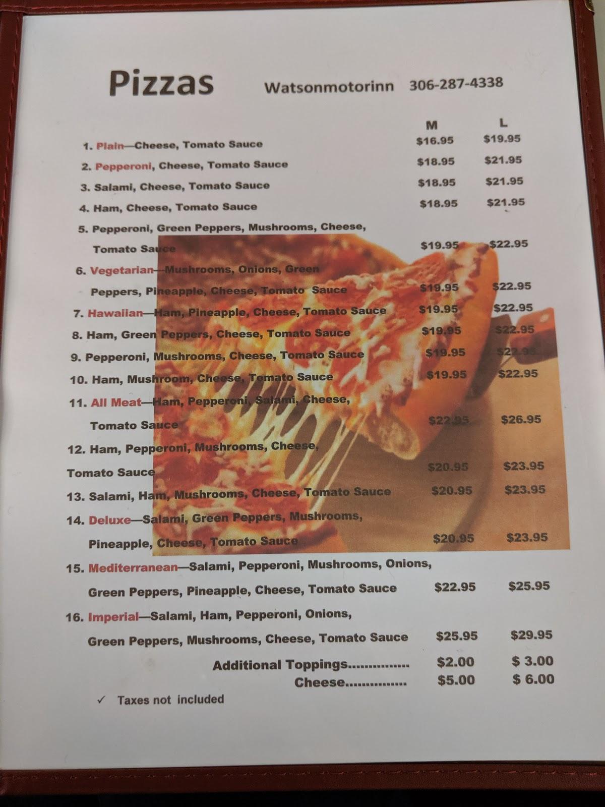 Menu at Watson Motor Inn Restaurant, Watson