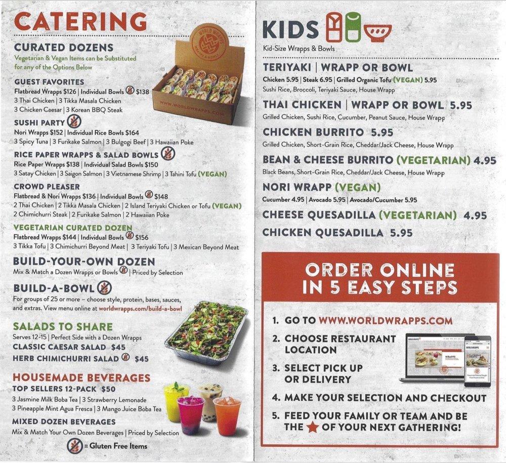Menu at World Wrapps 2.0 fast food, San Francisco, Chestnut St