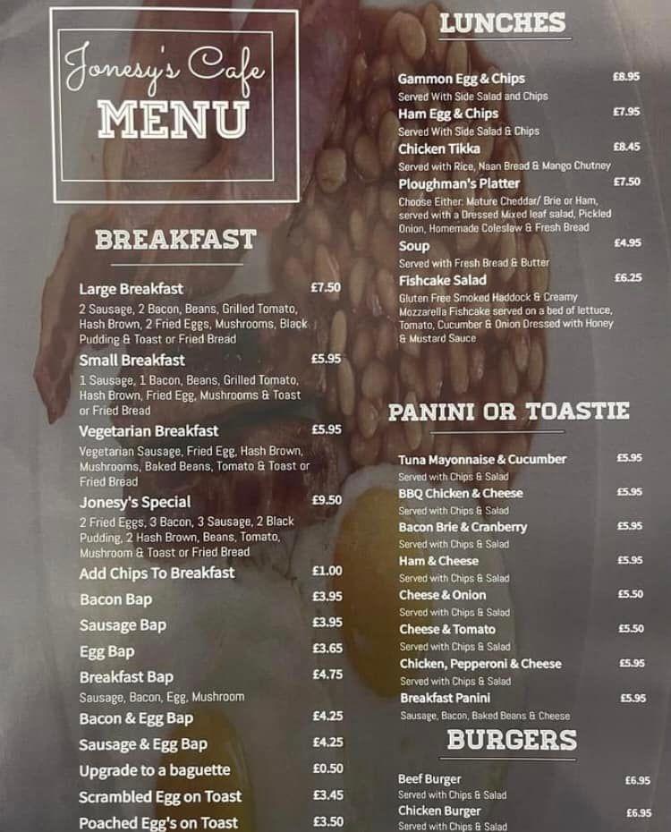Menu at jonesy's catering and Cafe, Winkleigh