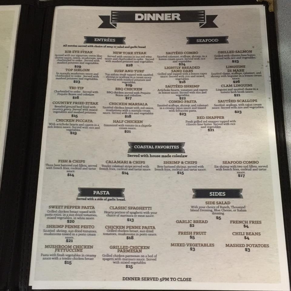 Menu at Big Sur Restaurant, Cambria