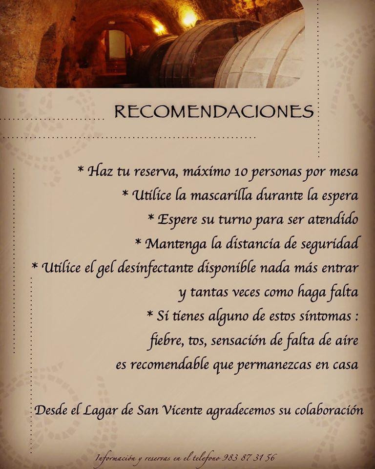 Carta de Restaurante El Lagar de San Vicente, Peñafiel