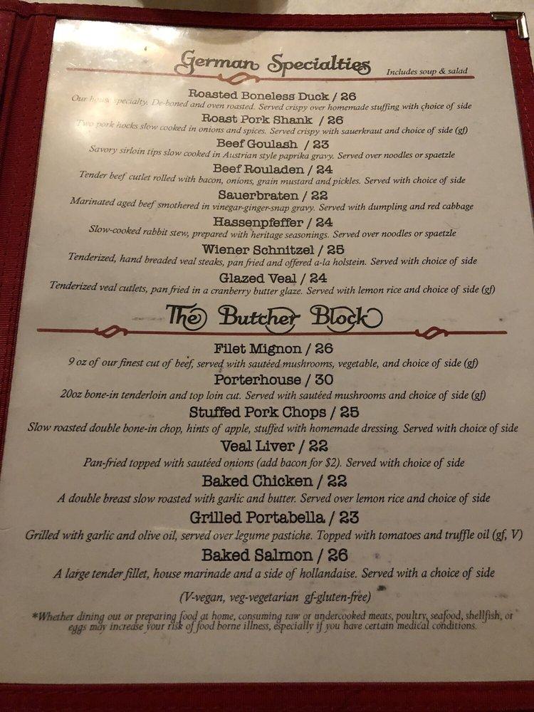 Menu at Kegel's Inn restaurant, West Allis