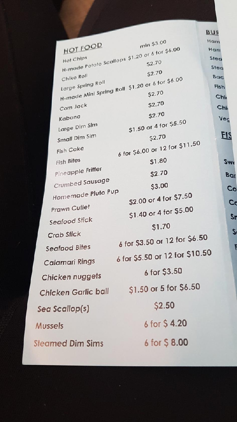 Menu at Mac's Takeaway restaurant, Capalaba