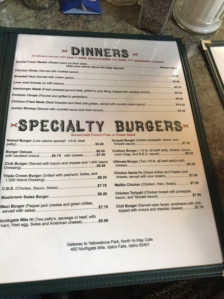Menu at North Hi-Way Cafe, Idaho Falls