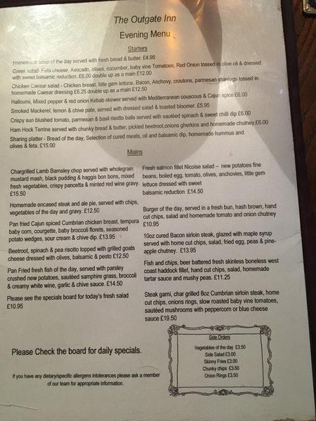 Menu at Outgate Inn pub & bar, Ambleside
