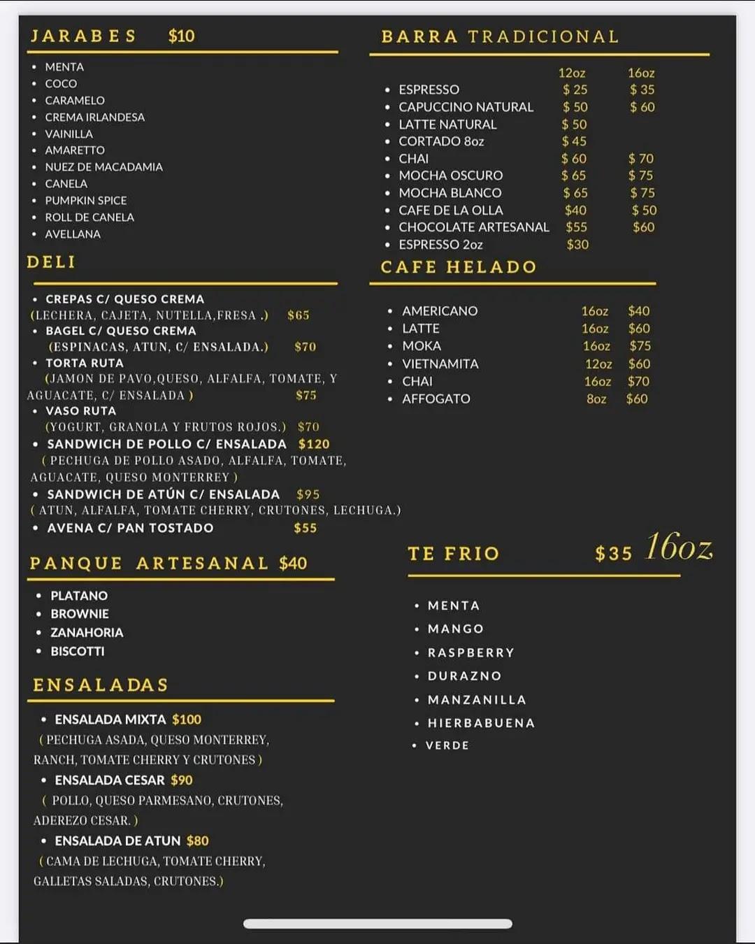 Menu at Ruta café & deli, Tijuana