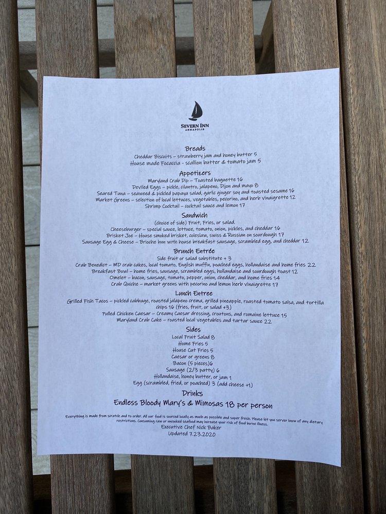 Menu at Severn Inn pub & bar, Annapolis