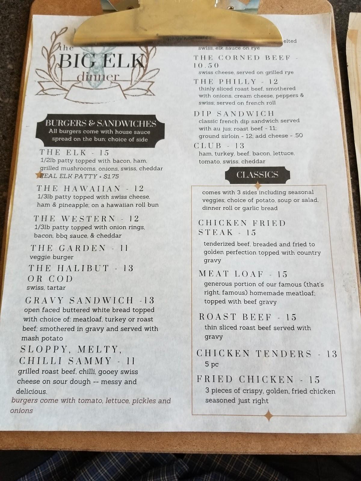 Menu at The Big Elk Restaurant, Sequim, 707 E Washington St