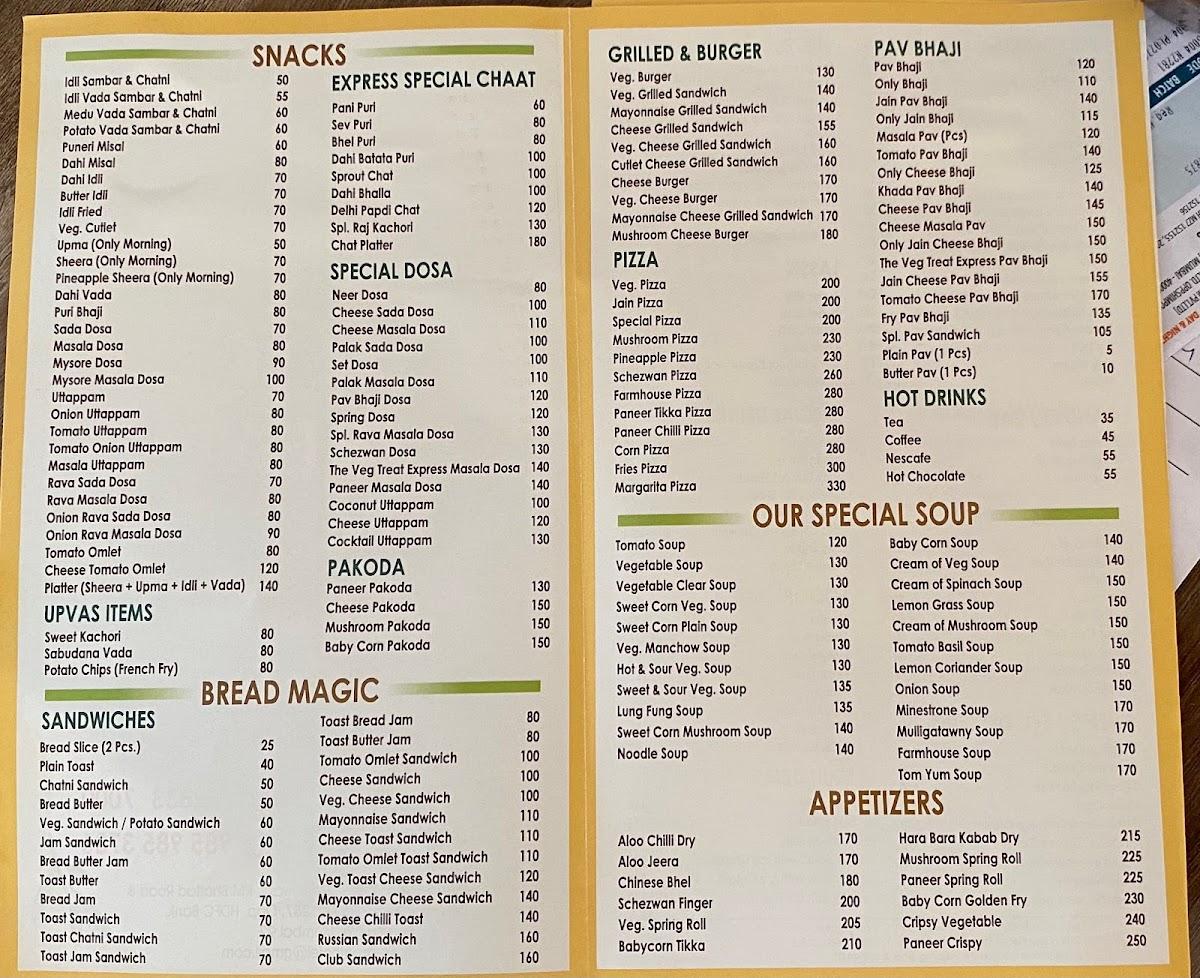 Menu at The Veg Treat Express, Mumbai