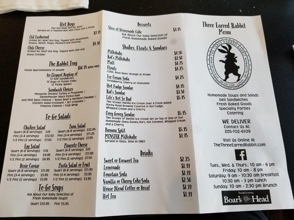 Menu at Three Earred Rabbit restaurant, Leeds