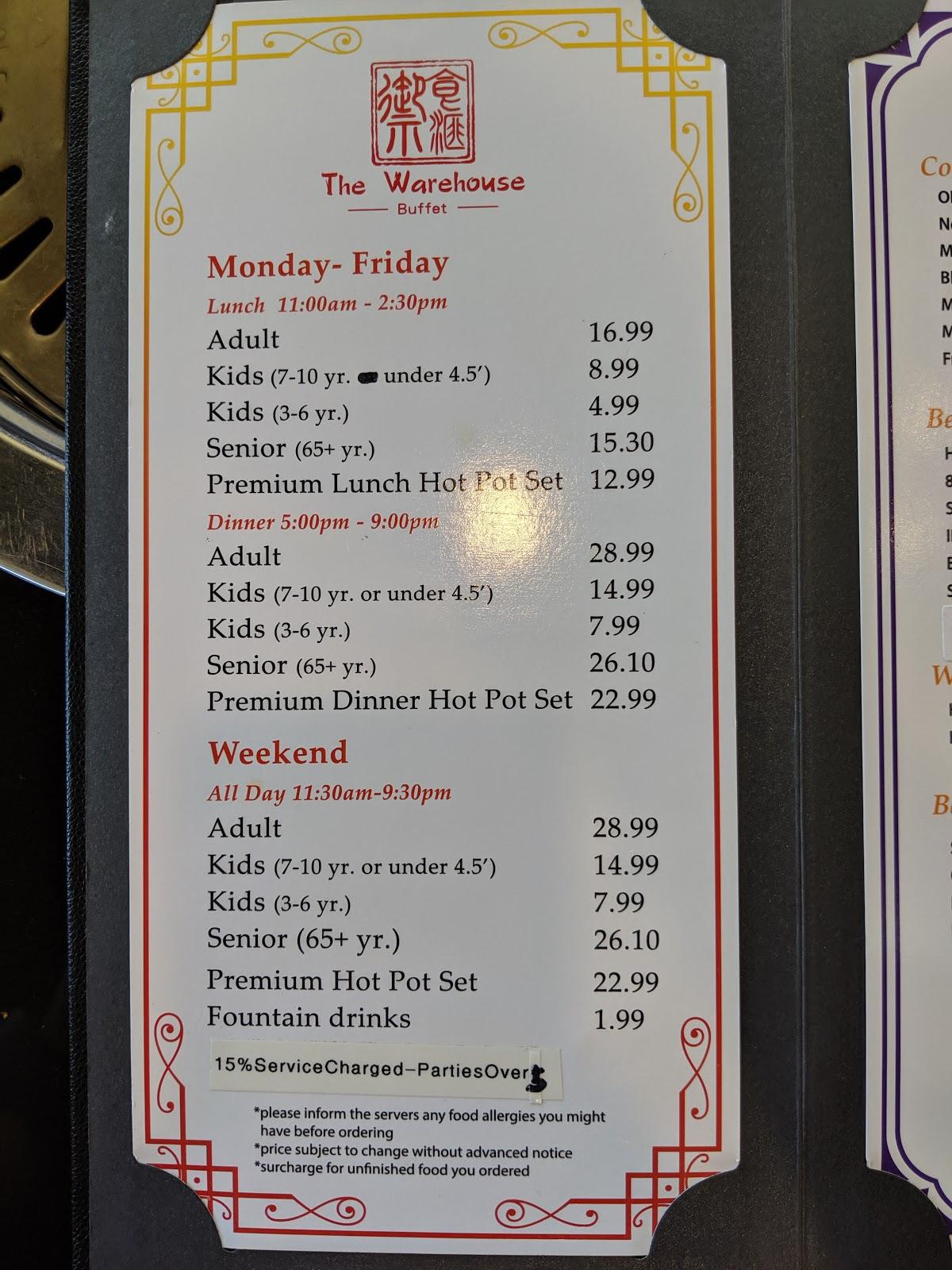 Menu at Warehouse Buffet BBQ, Foster City