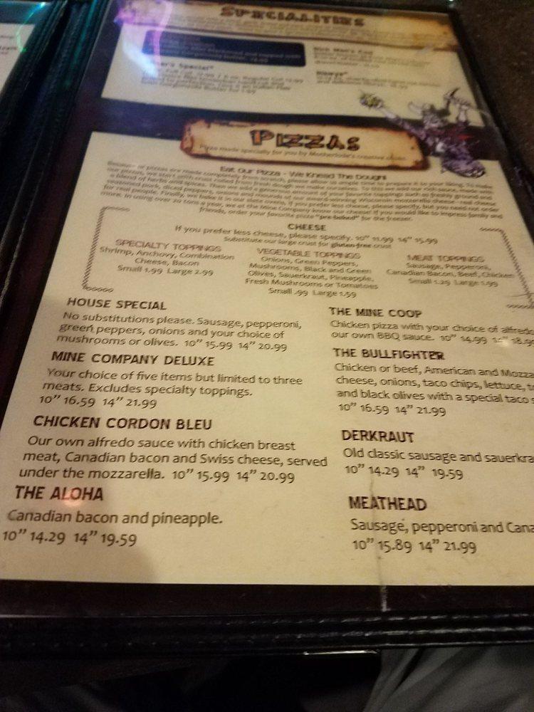 Menu at Wausau Mine Company pizzeria, Wausau