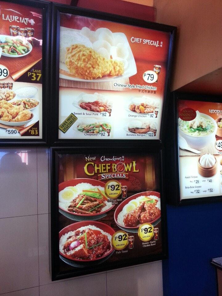Menu at Chowking fast food, Manila, Upper Ground Flr U-154-157 SM City